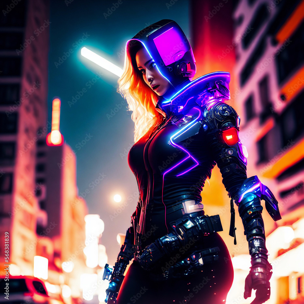 cyberpunk future technology cyborg robot punk woman with short hair ...