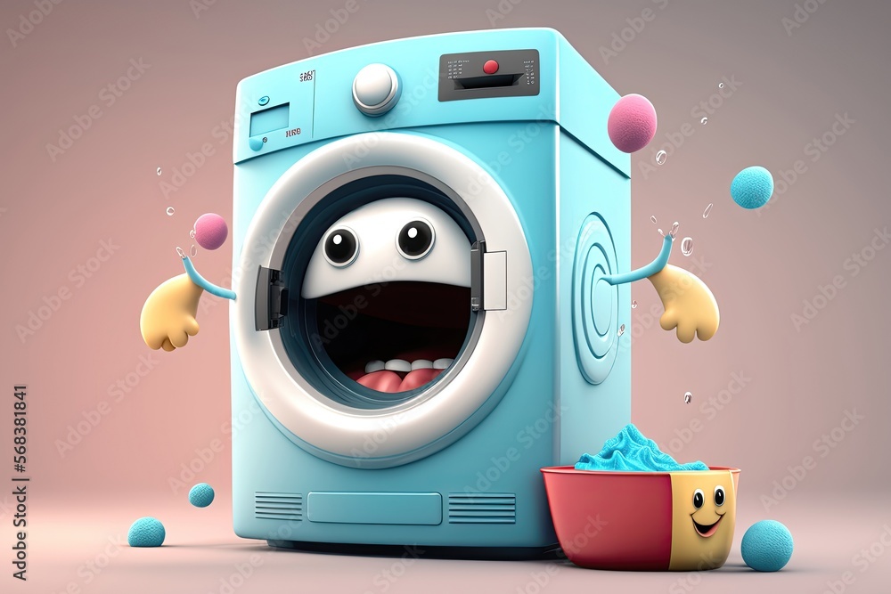 Cute 3D cartoon of washing machine character. Generative AI Stock ...
