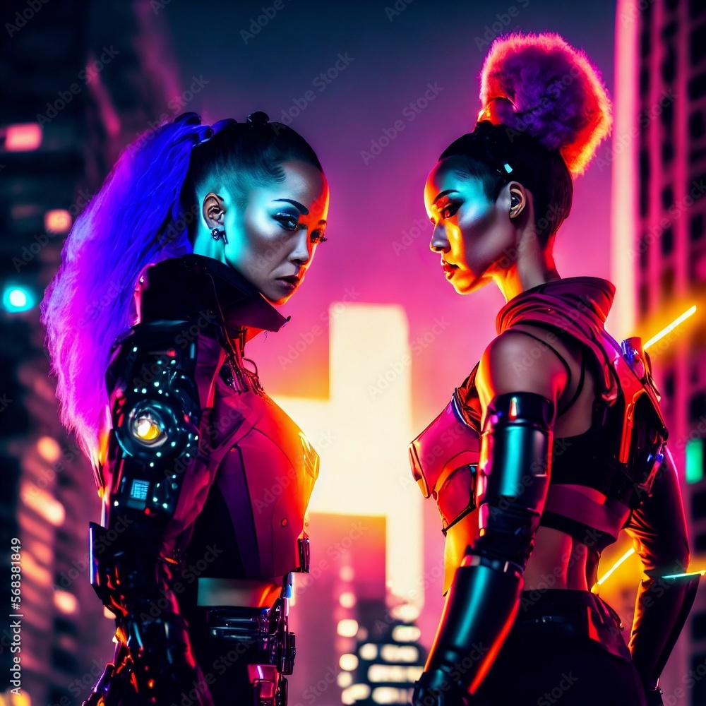 cyberpunk future technology cyborg robot punk woman with short hair ...