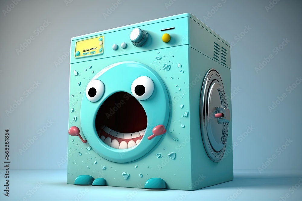 Cute 3D cartoon of washing machine character. Generative AI Stock ...