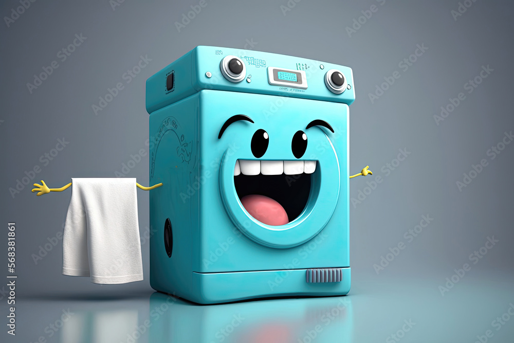 Cute 3D cartoon of washing machine character. Generative AI Stock ...