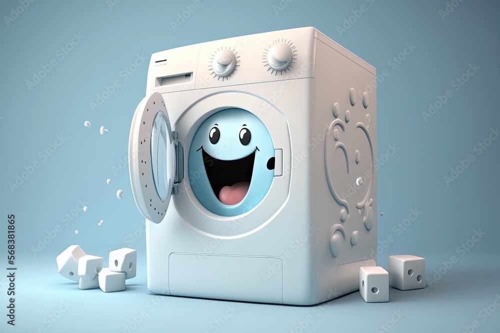 Cute 3D cartoon of washing machine character. Generative AI Stock ...