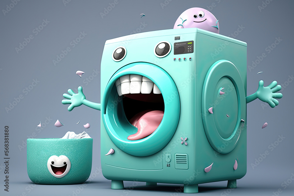 Cute 3D cartoon of washing machine character. Generative AI Stock ...