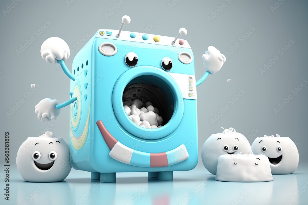 Cute 3D cartoon of washing machine character. Generative AI Stock ...