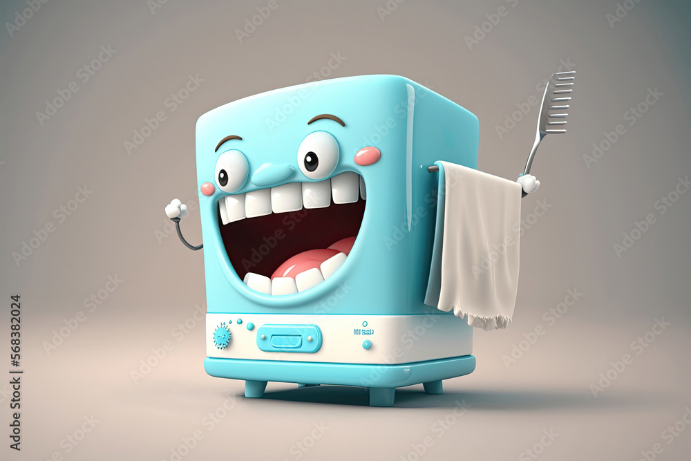 Cute 3D cartoon of dishwasher character. Generative AI Stock ...