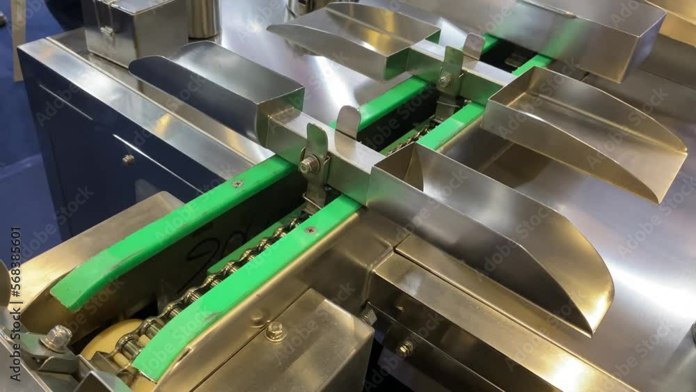 Vidéo Stock Horizontal bucket conveyor for packaging food product ...