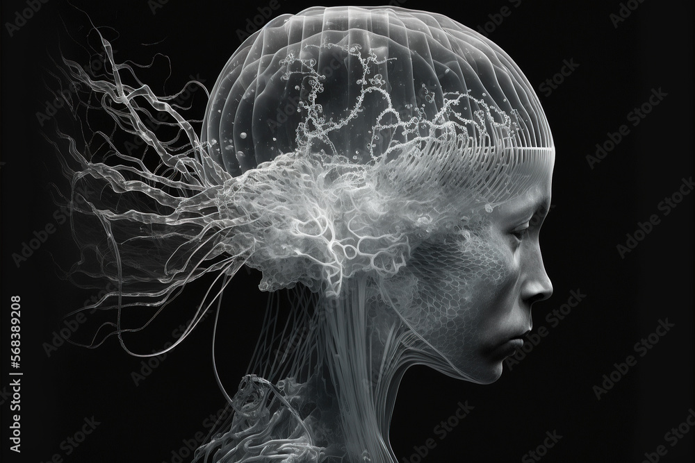 Brain x-ray style. X-ray of Raw whole skull brain. Creative Art ...