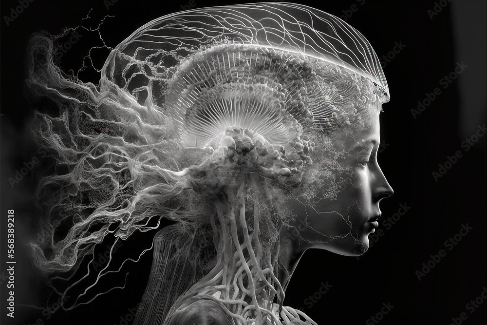 Brain x-ray style. X-ray of Raw whole skull brain. Creative Art ...