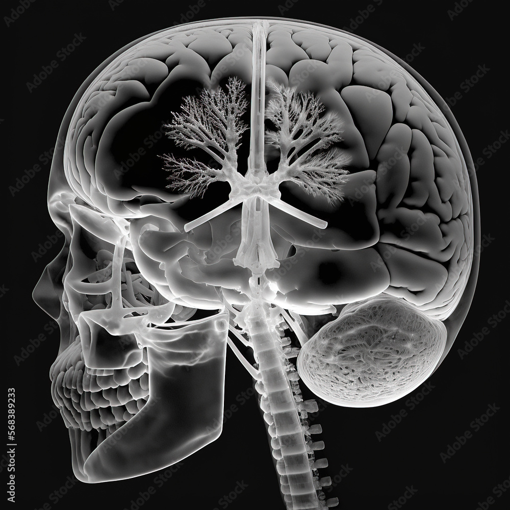 Brain x-ray style. X-ray of Raw whole skull brain. Creative Art ...