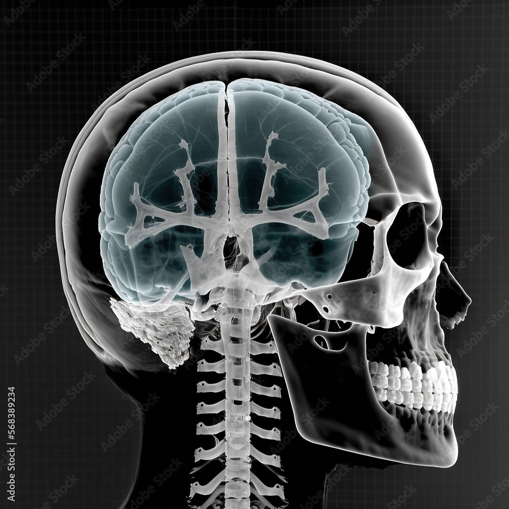 Brain x-ray style. X-ray of Raw whole skull brain. Creative Art ...
