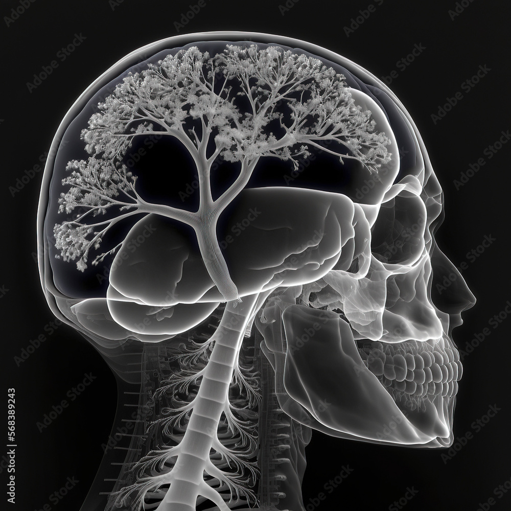 Brain x-ray style. X-ray of Raw whole skull brain. Creative Art ...