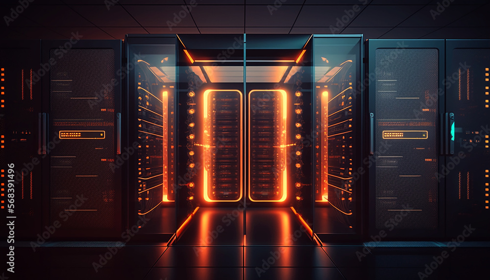 Server racks in computer network security server room datacenter ...