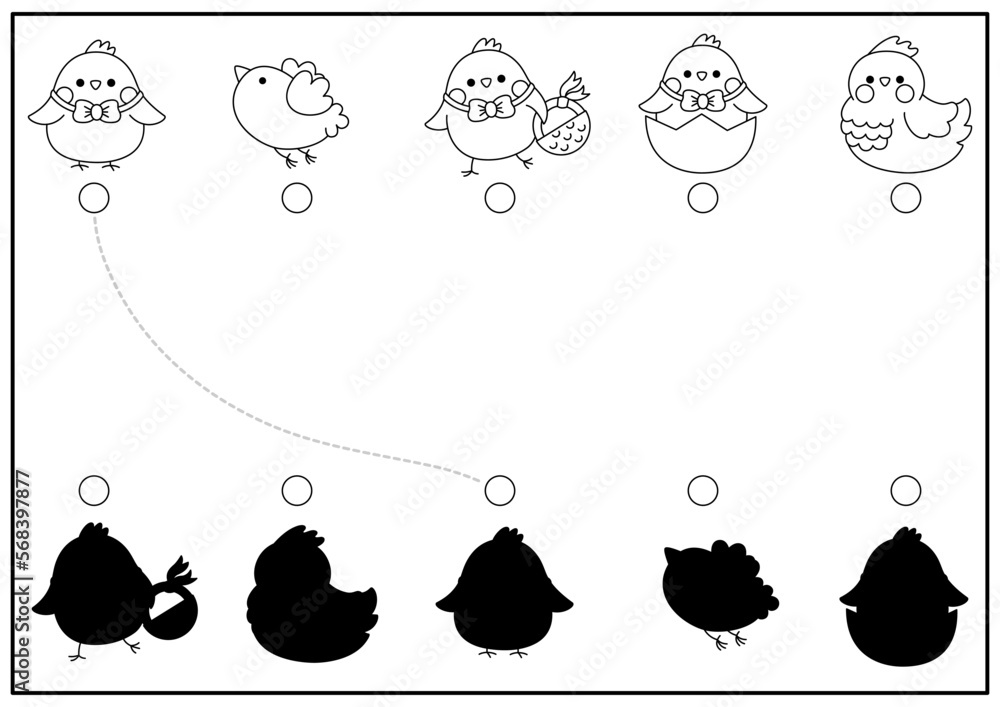 Easter black and white shadow matching activity with birds. Spring ...