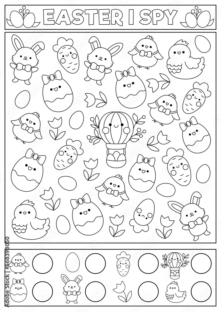 Easter black and white I spy game for kids. Searching and counting ...
