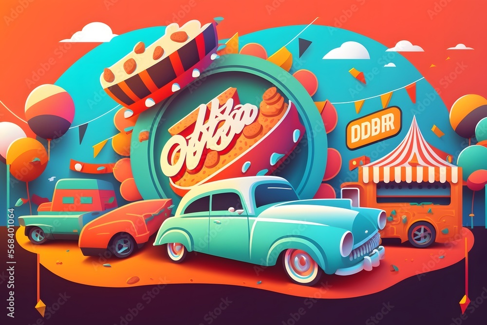 retro car drive thru cartoon created using Generative AI Technology ...