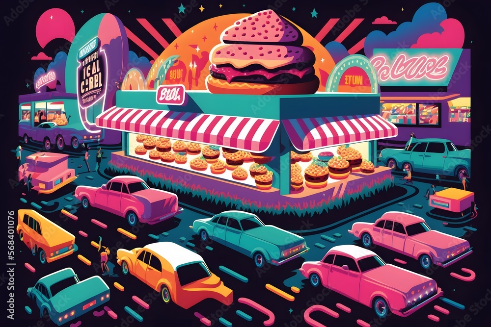 retro car drive thru cartoon created using Generative AI Technology ...