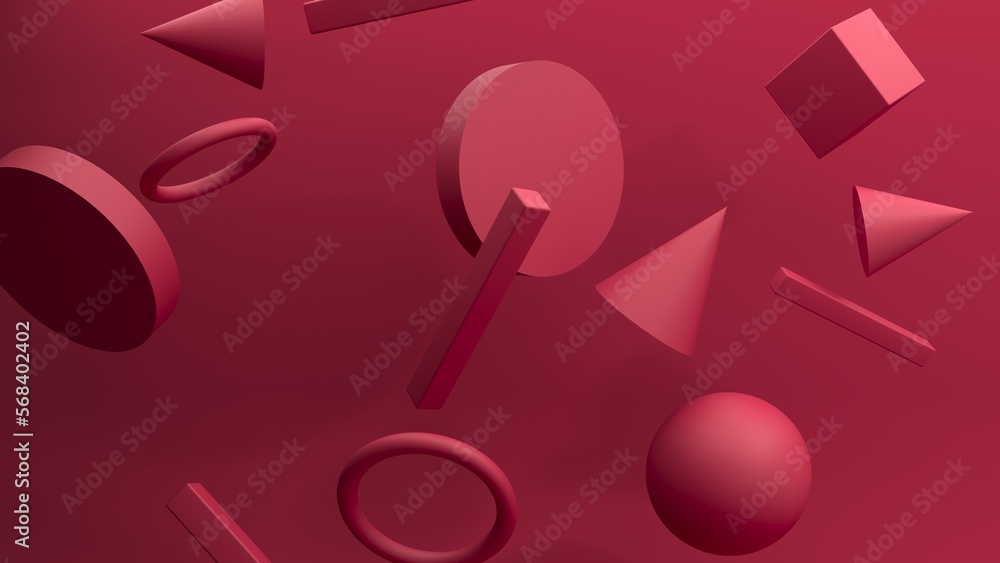 Abstract minimal 3d rendering, color trend 2023, geometric background with cubes, objects, forms ...