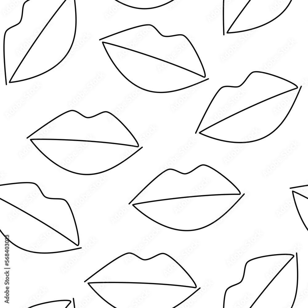 Contour lips seamless pattern vector. Continuous one line drawing ...