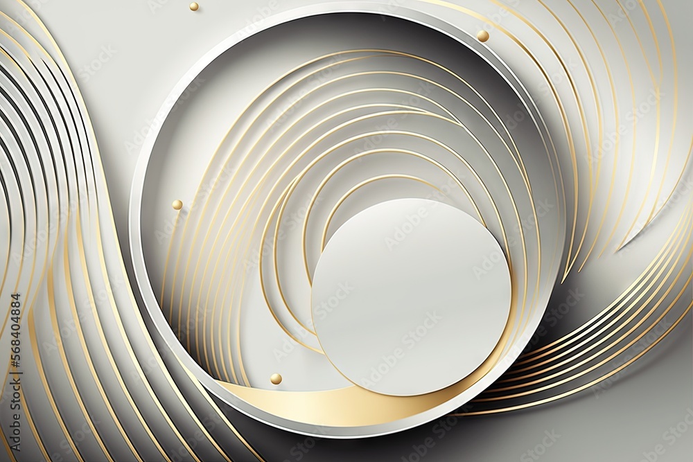 a white and gold abstract background with a circular design in the ...