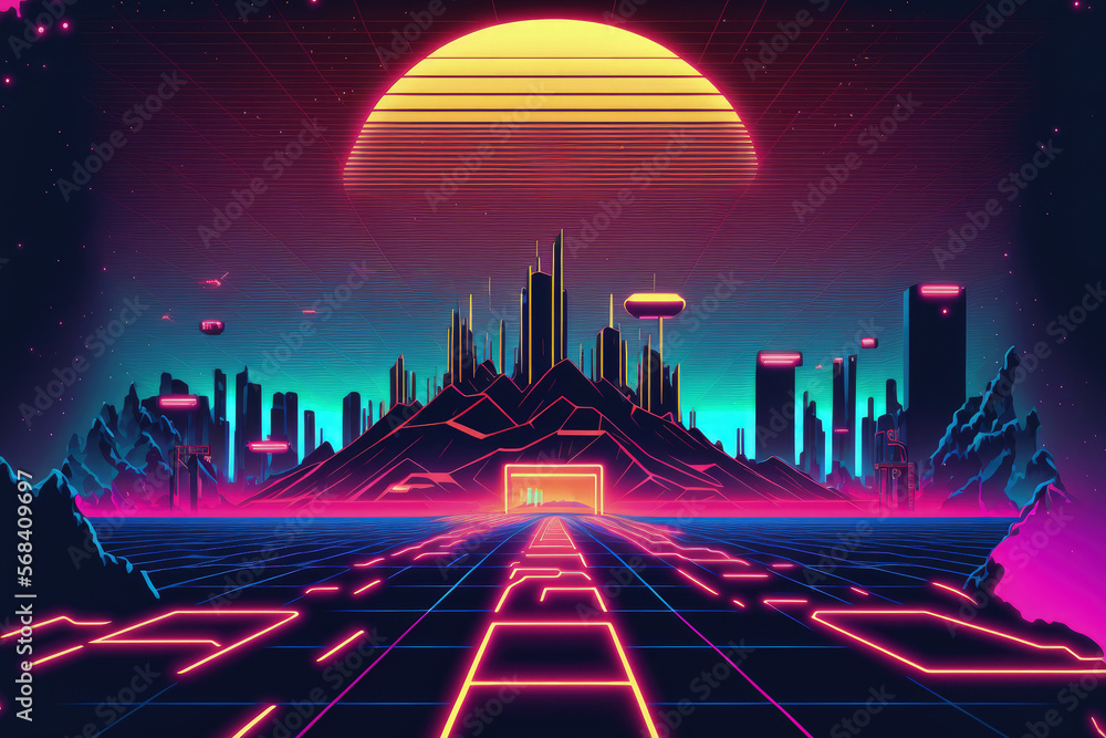 80s cyberpunk style in retro Speculative Background futuristic ...