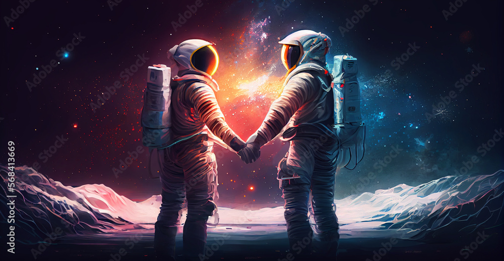 Astronauts Holding Hands