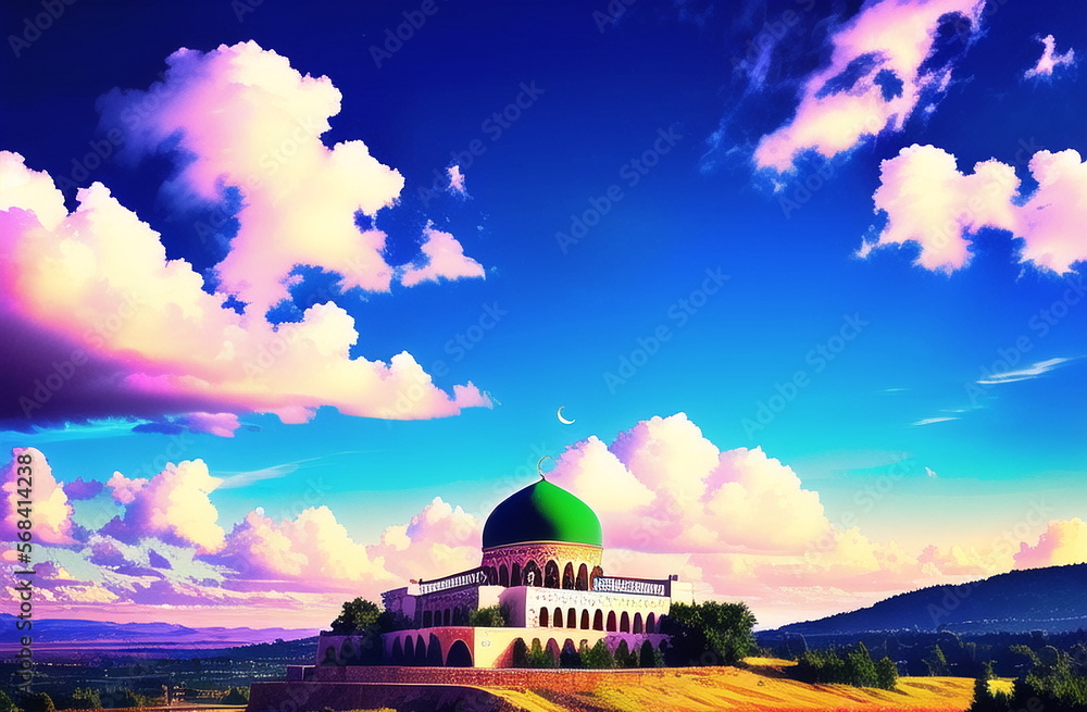 Mosque for Ramadan Kareem Eid Greetings for Muslim Festival of fasting ...
