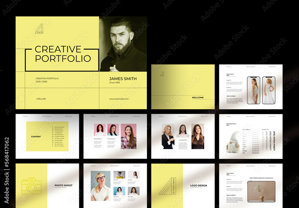 Personal and Agency Portfolio Layou twith Yellow. Stock Template ...