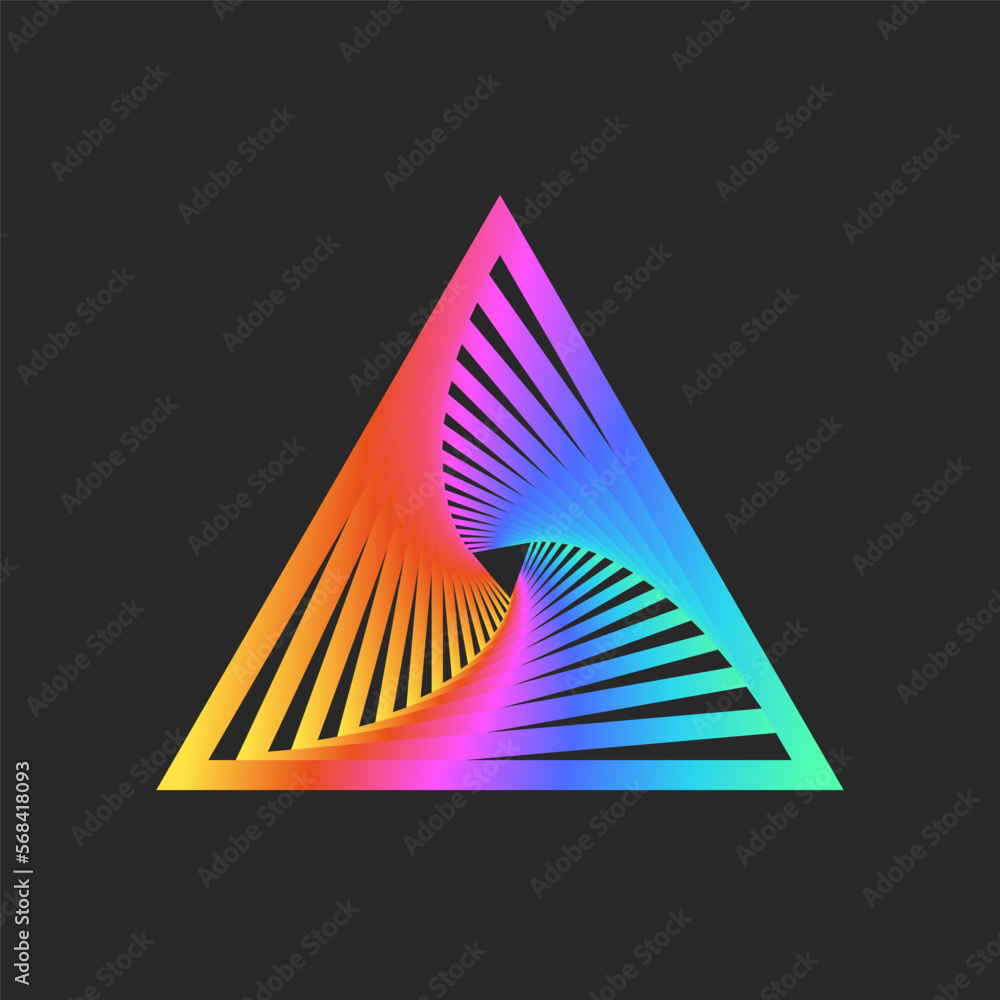 Triangle logo geometric shape, spiral perspective with rotation ...
