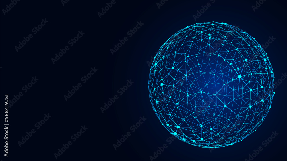 Abstract sci-fi sphere with particles and lines. Technology network ...