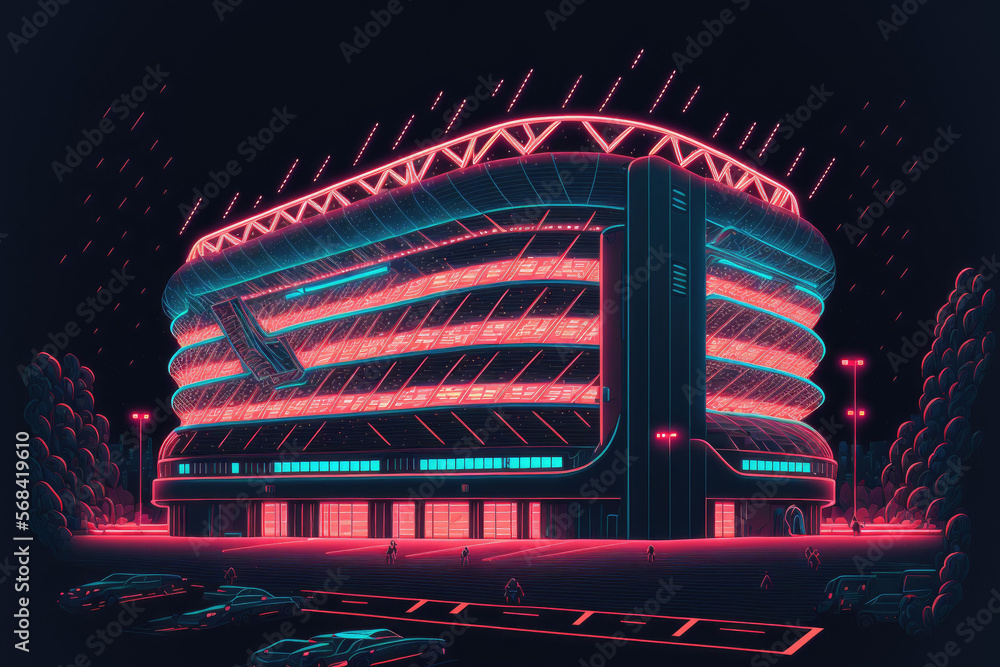 Futuristic soccer stadium in neon style. Generative AI Stock ...