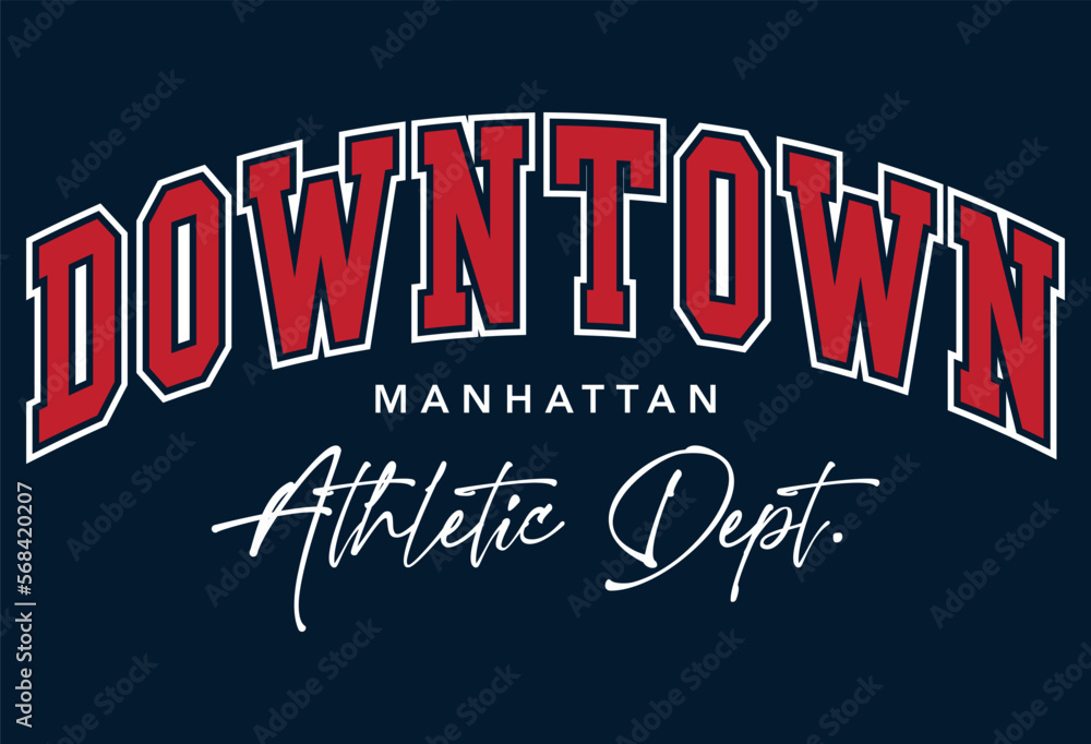 Manhattan collegiate varsity print, athletic department print on tees ...
