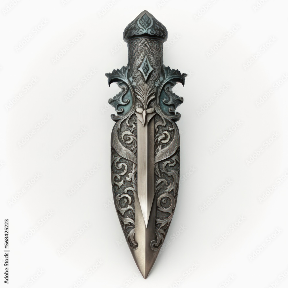 Ornate ceremonial ritualistic athame sacrificial dagger isolated on a ...