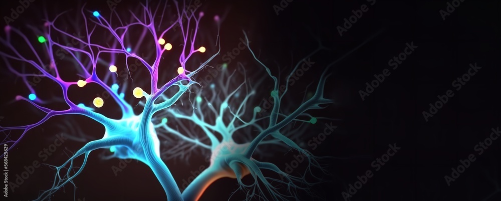 Illustration of a 3D rendered neuronal network exhibiting electrical ...
