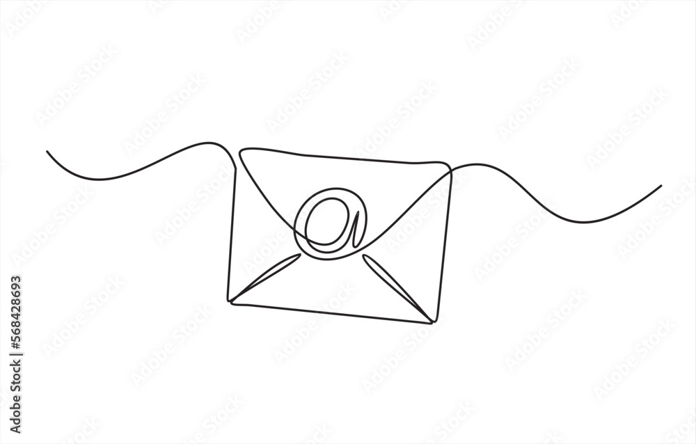 continuous one line drawing of Email message post letter send ...