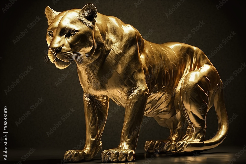 puma dourada com olhar altivo objeto decorativo para casa , simbolo de ...