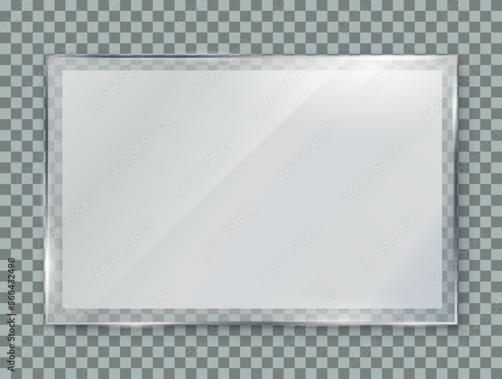 Glass plate with paper sheet on transparent background, clear glass ...