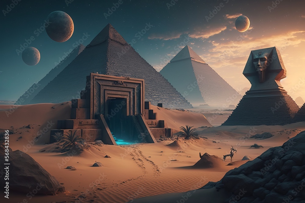 Ancient Egypt but in futuristic style. Generative AI Stock Illustration ...