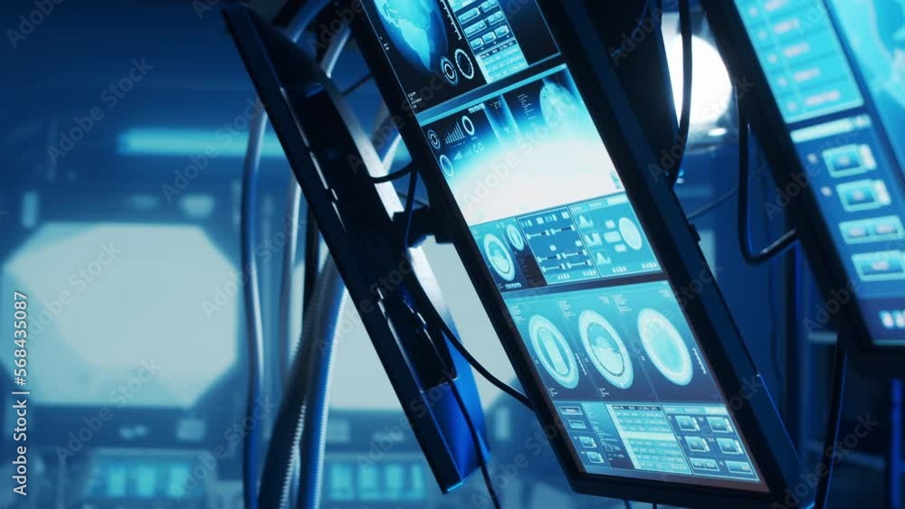 Vidéo Stock Futuristic spaceship control panel interface. Spacecraft ...