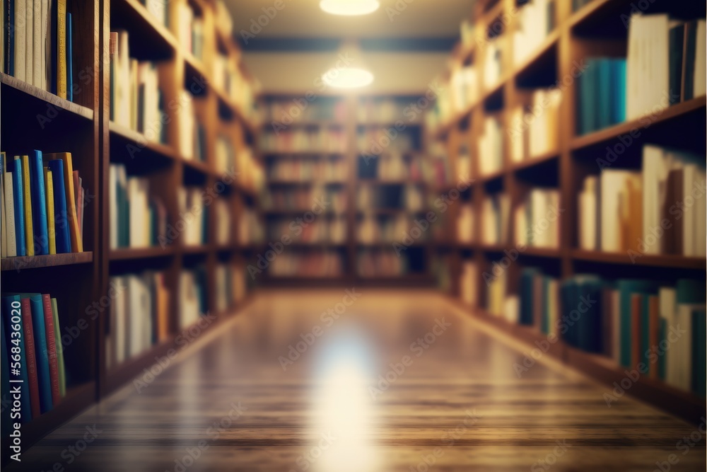 Abstract blurred empty college library interior space. Blurry classroom ...