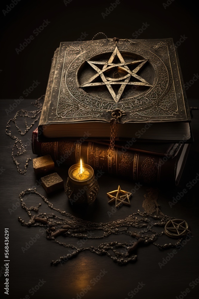 Occult Objects, Book, Pentagram, Magic, Witchcraft, Book Cover Art, AI ...