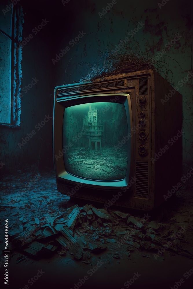 Abandoned TV Set, Horror Book Cover, Mysterious, Moody, Creepy, AI ...