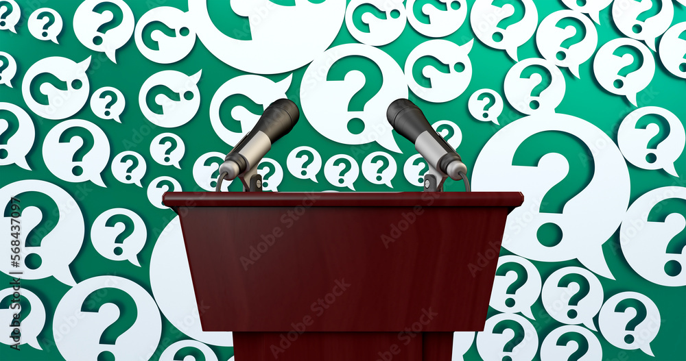 Press conference and question marks Stock Illustration | Adobe Stock