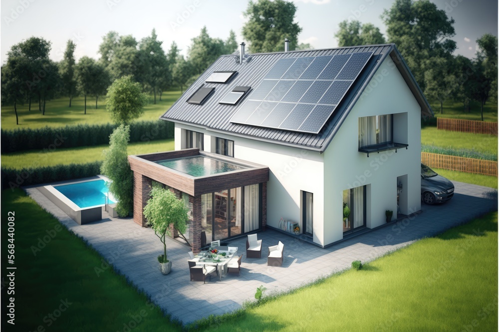 echo-friendly modern house with a Roof with solar panels generative ai ...