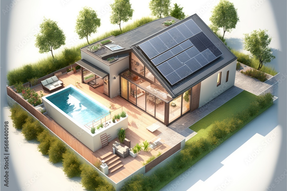 echo-friendly modern house with a Roof with solar panels generative ai ...