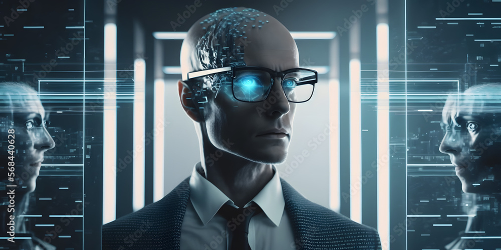 ai cyber person with code background, businessman, Illustration ...