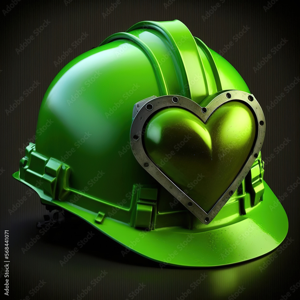 Green industrial safety helmet with a love heart. Green hard hat ...