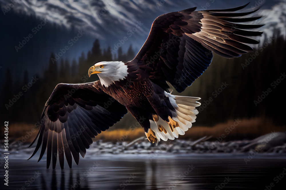 Bald Eagle Mid-Air Flight Moment. Generative AI. Stock Illustration ... Bald Eagle Mid-Air Flight Moment. Generative AI. Stock Illustration ...