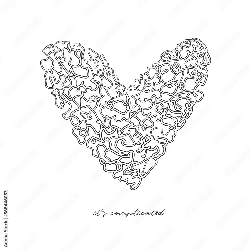 Simple Romantic Vector Illustration with Black Heart made of messy ...