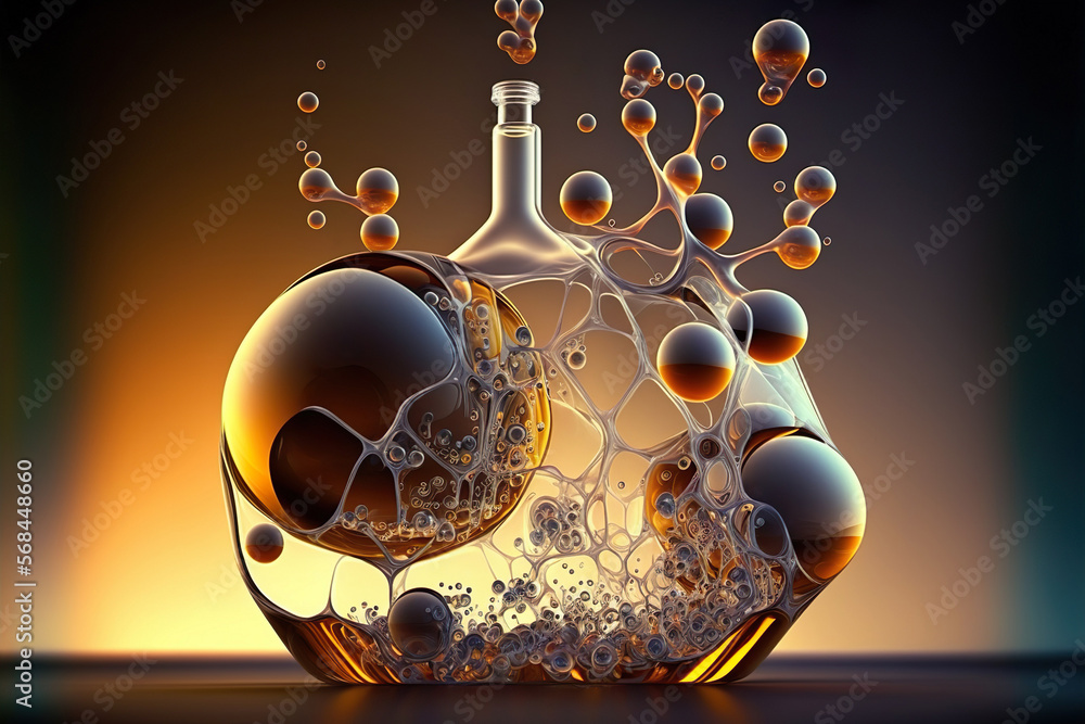 Perfumery production laboratory. Perfume bottles. Liquid essence oil ...