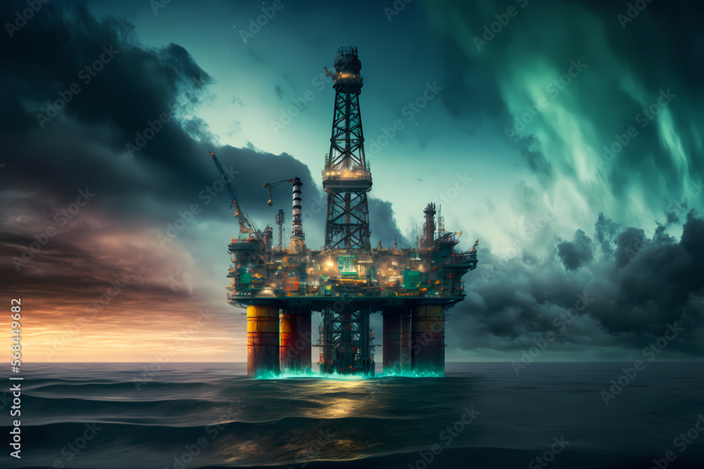 Arctic Offshore petroleum platform oil rig and gas at cold frozen sea ...